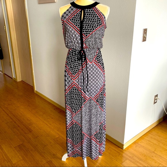 Enfocus Studio | Dresses | Enfocus Women Black White Red Halter Maxi ...